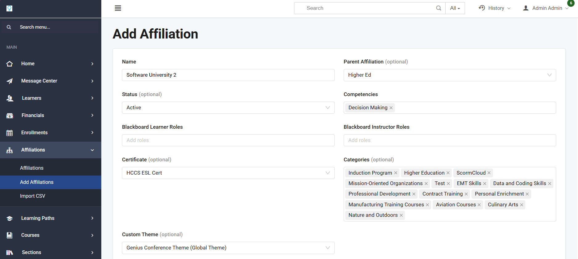 Affiliations - Genius Enterprise Legacy/Custom – The Genius SIS Help Knowledge Base